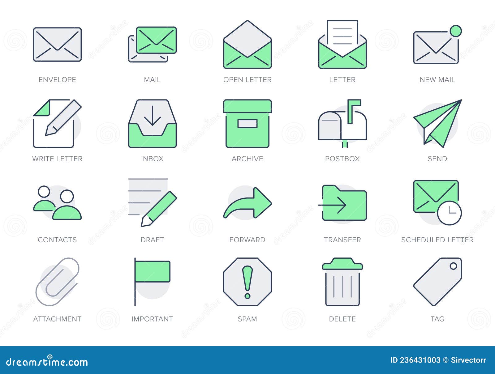 Mail Line Icons. Vector Illustration Include Icon - Postbox, Label ...