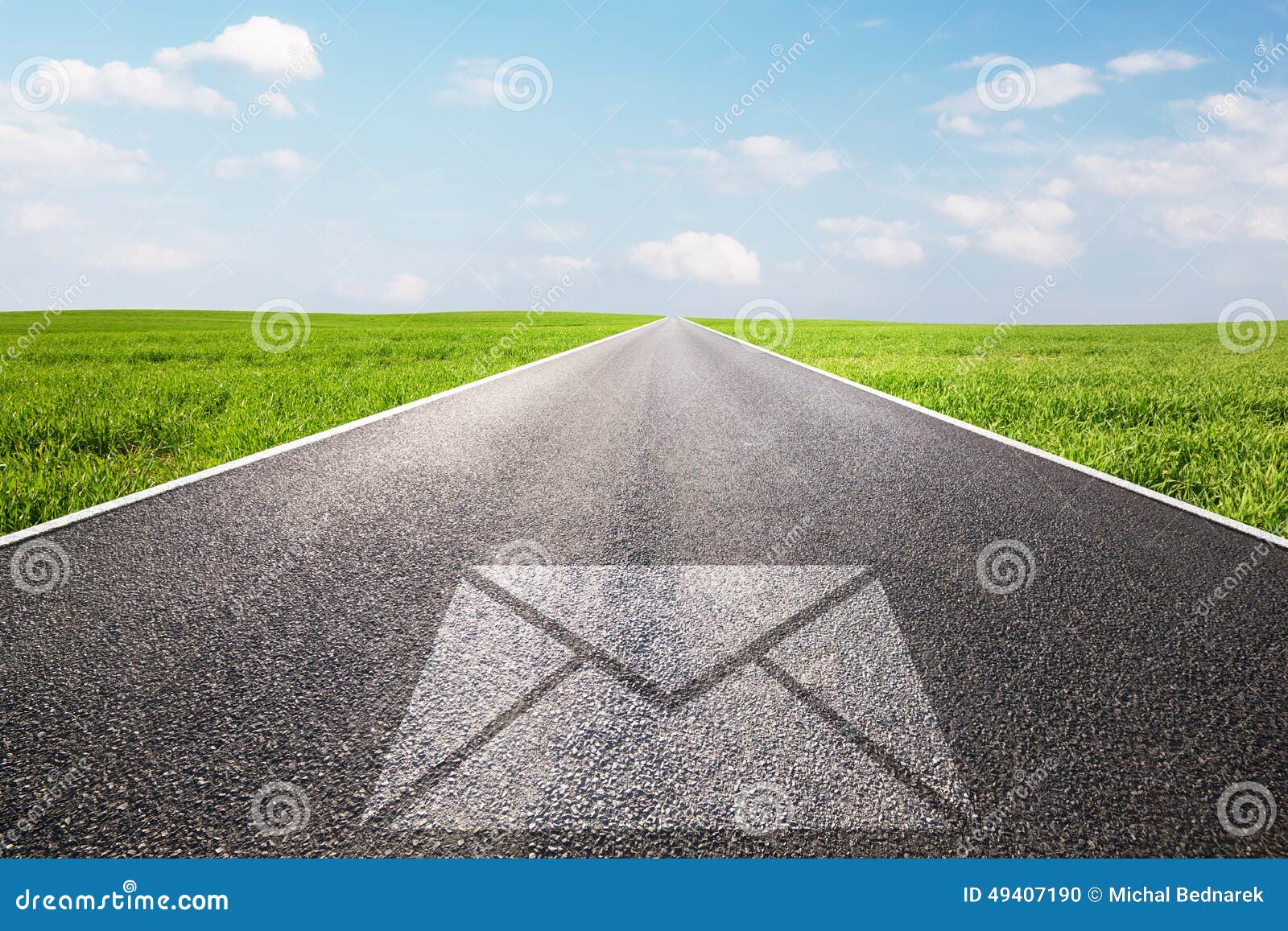 Mail, Message Symbol on Long Straight Road, Highway. Stock Photo ...