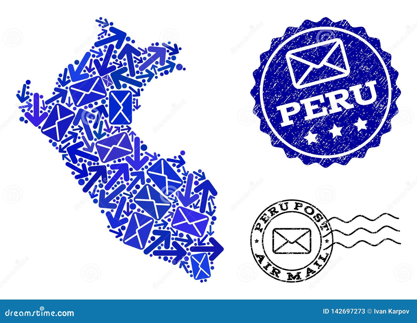 Mail Pathways Composition of Mosaic Map of Peru and Scratched Seals ...