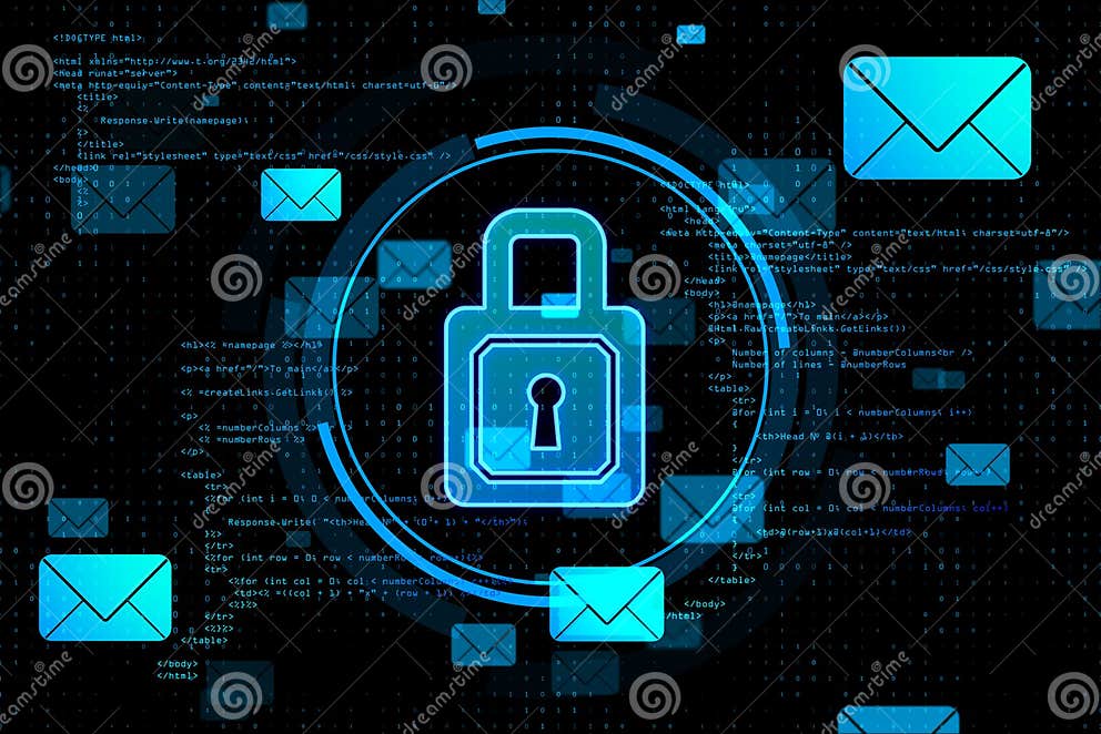 Mail Security and Lock Mail Concept with Digital Envelope Symbol on ...