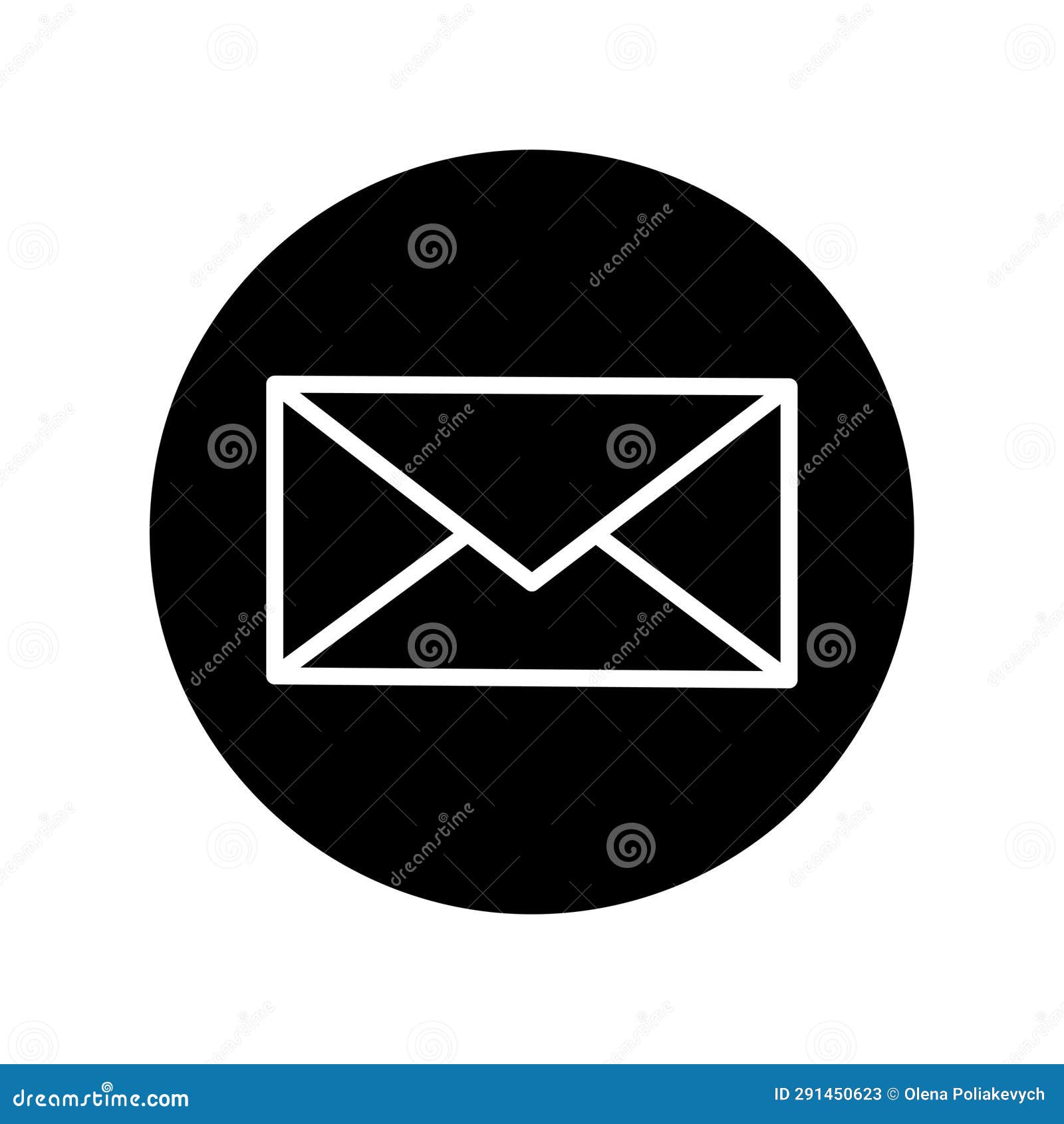 Mail Simple Icon. White Mail Icon on Black Circle. Vector Illustration ...