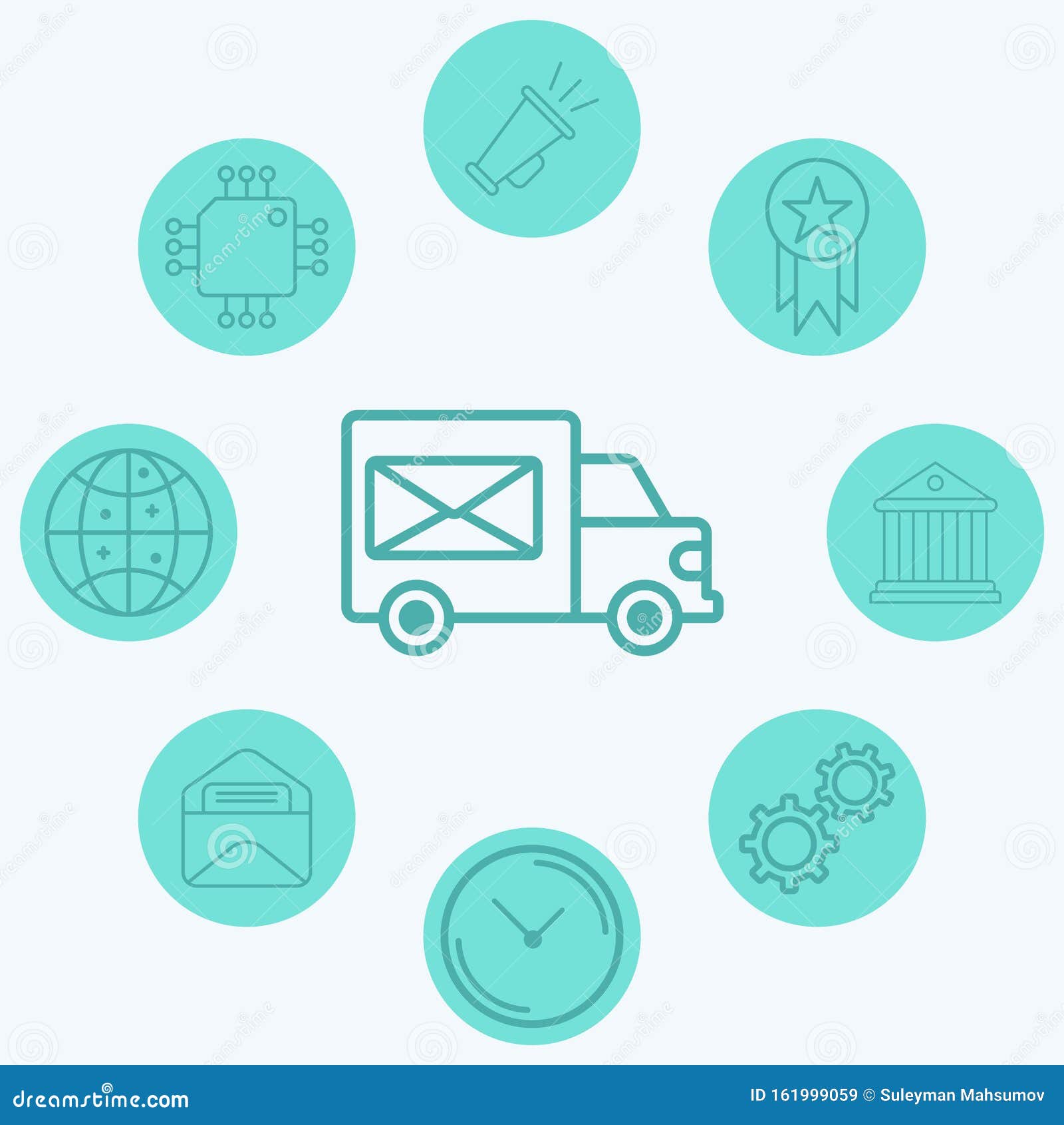 Mail Truck Vector Icon Sign Symbol Stock Illustration - Illustration of ...