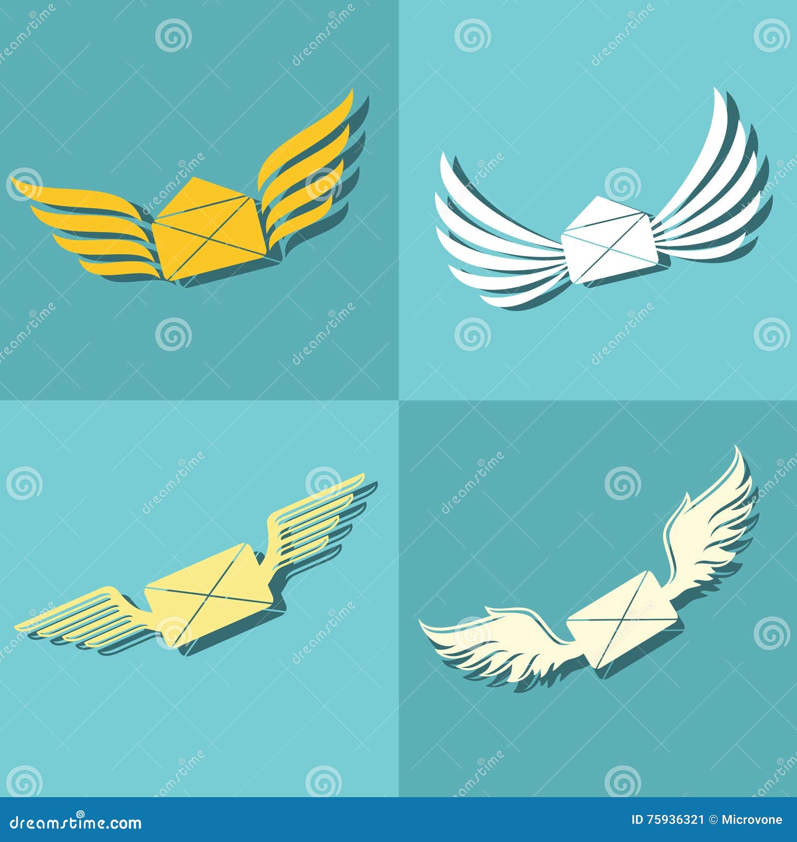 Mail with Wings Icons on Blue Background Stock Vector - Illustration of ...