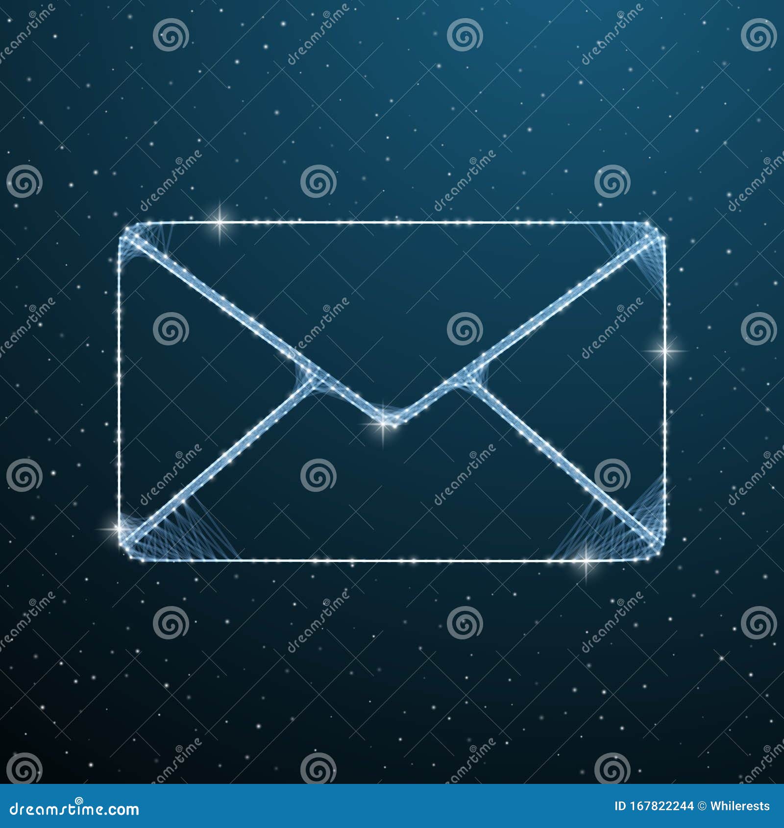 Mail Wireframe Mesh Symbol. Digital Email Letter on Dark Blue Sky with ...