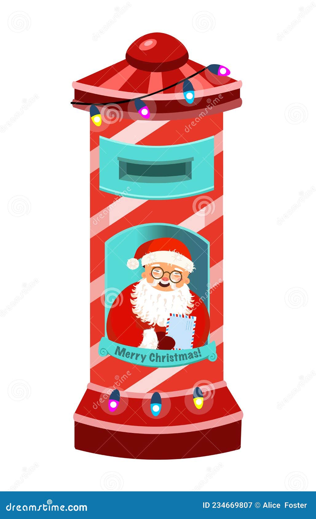 Mailbox for Christmas Letters. Festive Post Box in Cartoon Style ...