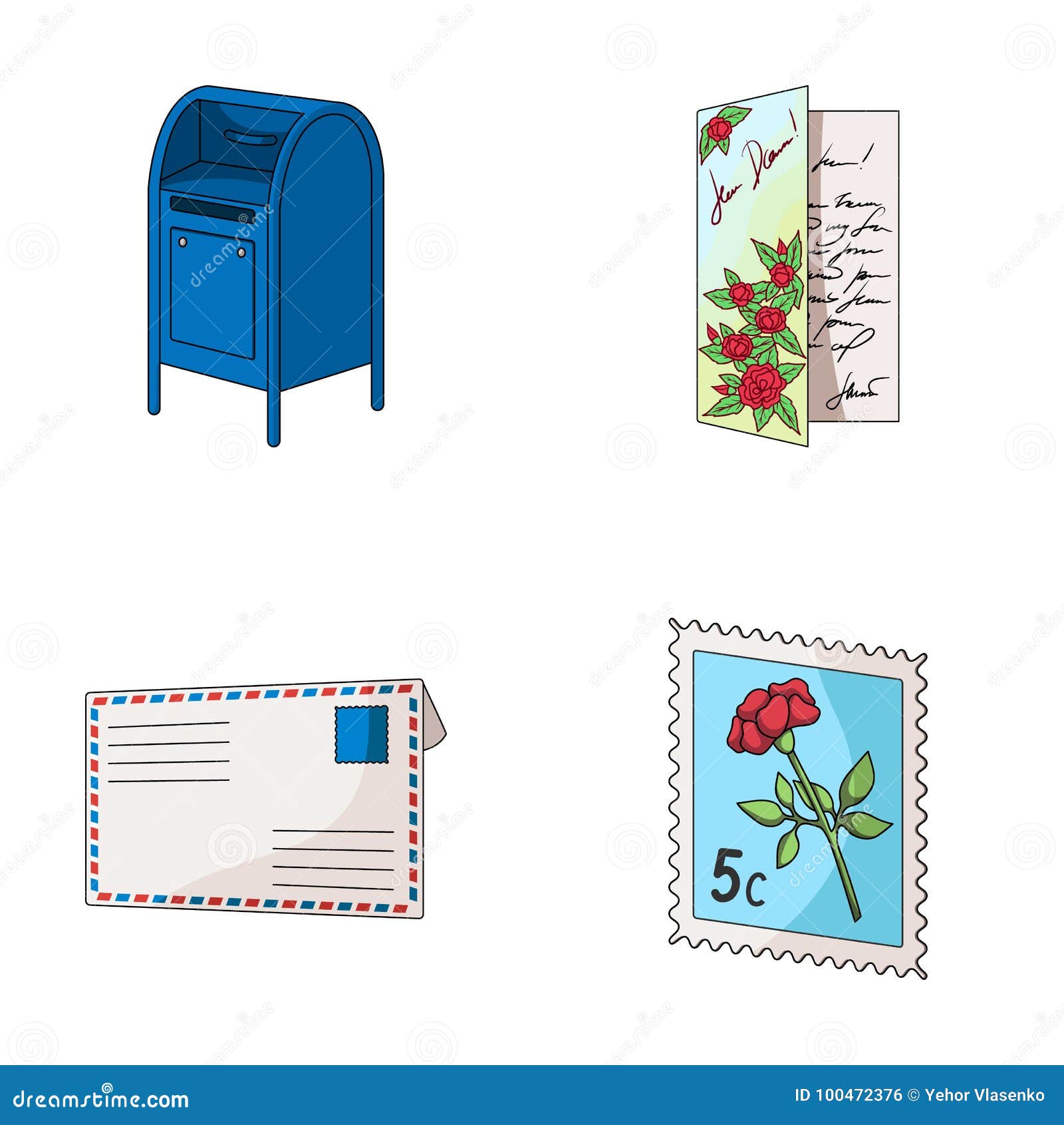 Mailbox, Congratulatory Card, Postage Stamp, Envelope.Mail and Postman ...