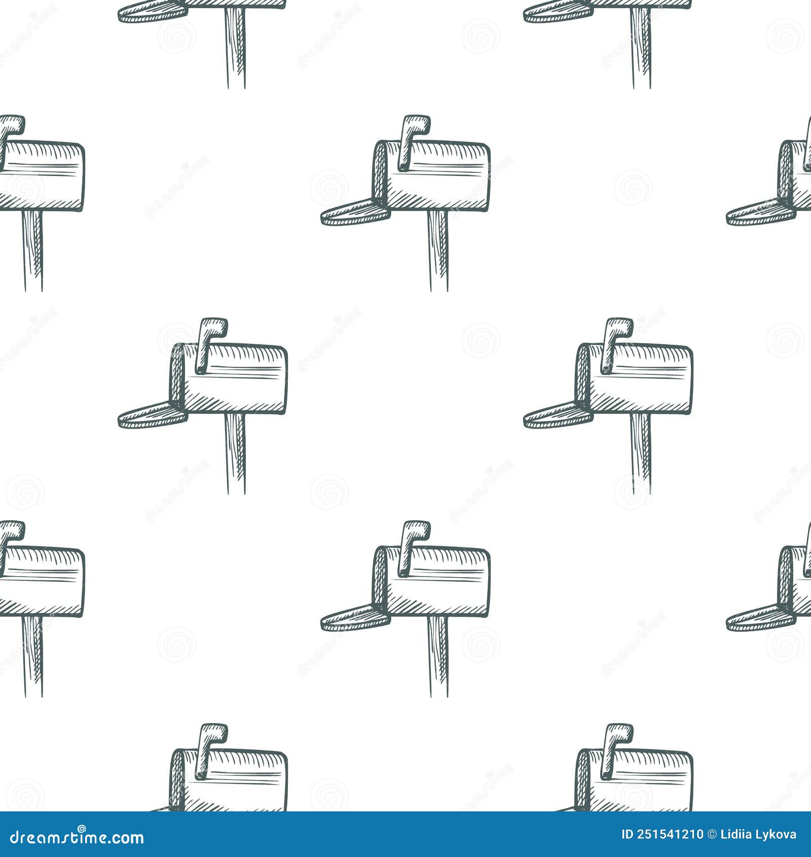 Mailbox Engraved Seamless Pattern. Vintage Letterbox in Hand Drawn ...