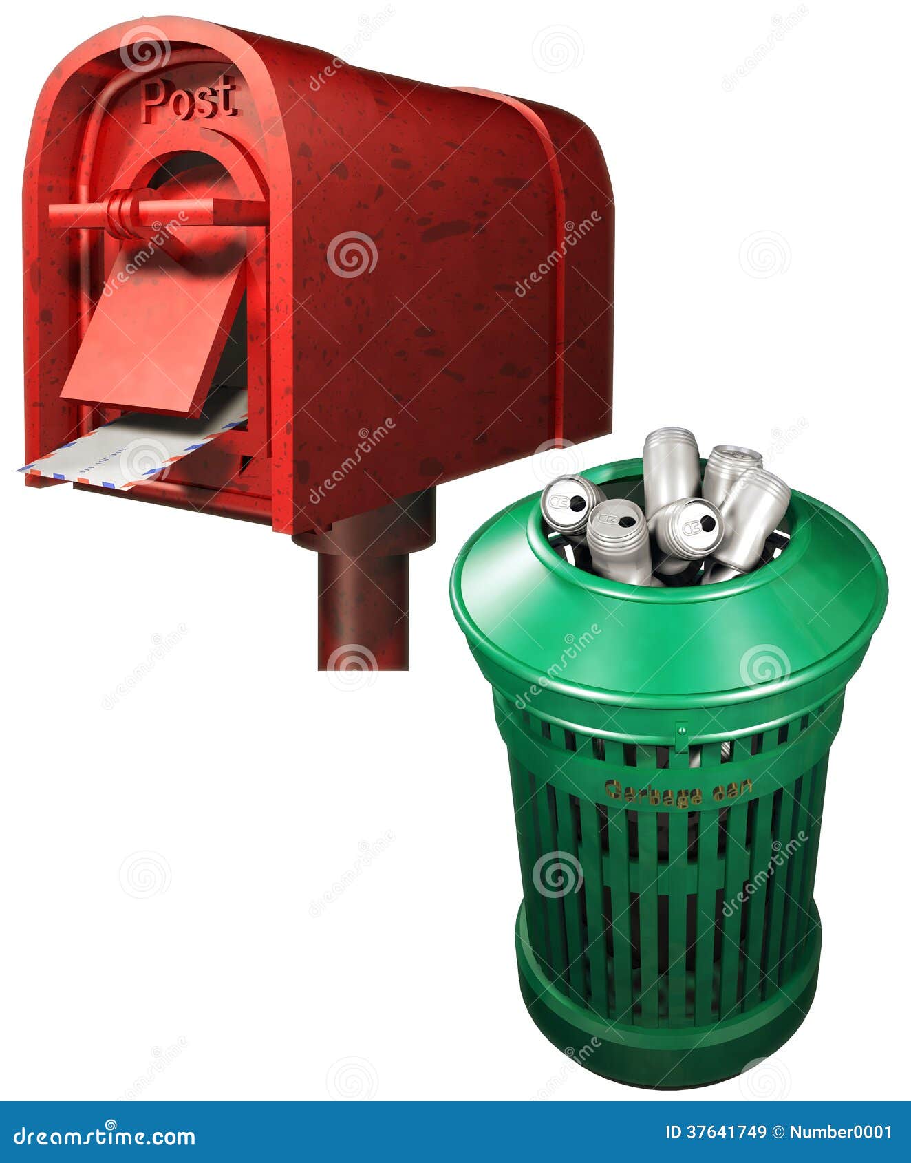 Mailbox and Garbage can stock illustration. Illustration of airmail ...