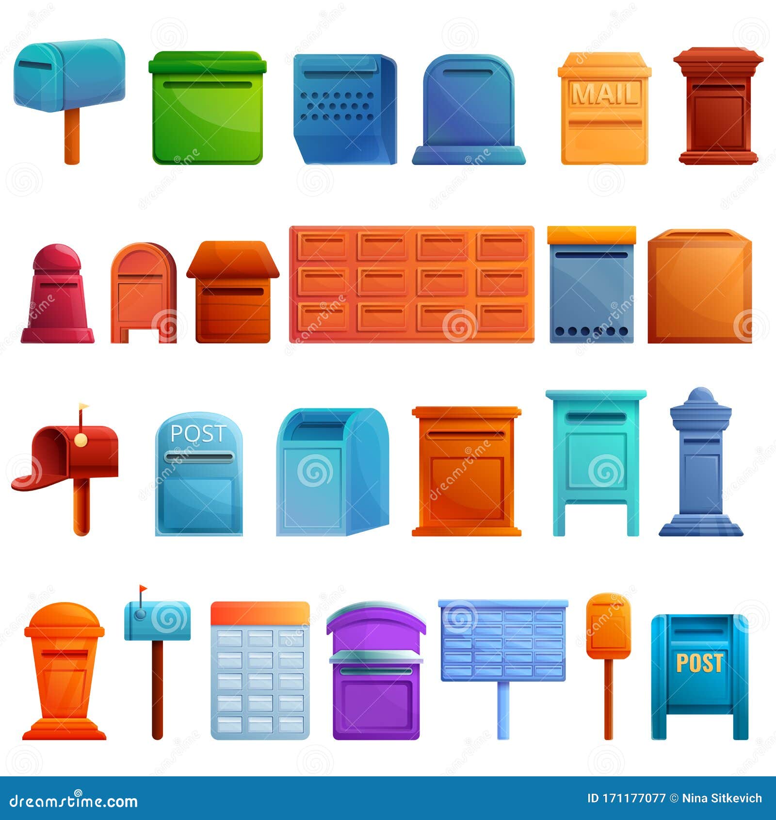 Mailbox Icons Set, Cartoon Style Stock Vector - Illustration of mailing ...