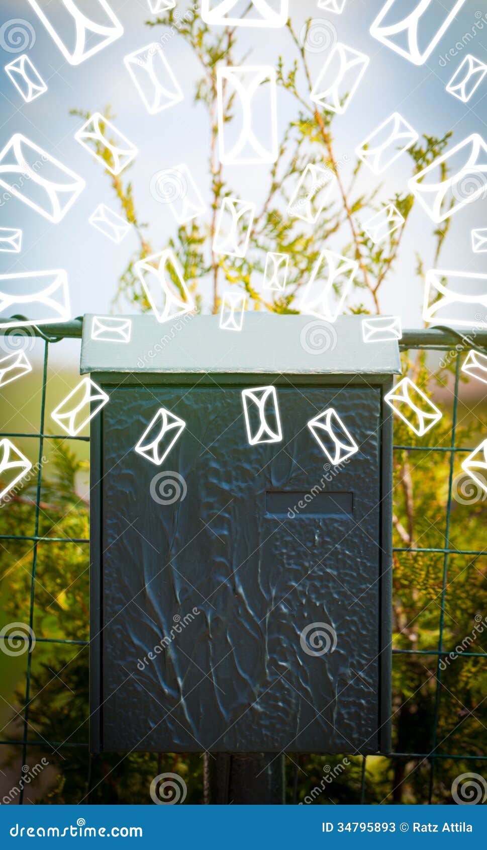 Mailbox With Letter Icons On Glowing Green Background Royalty-Free ...