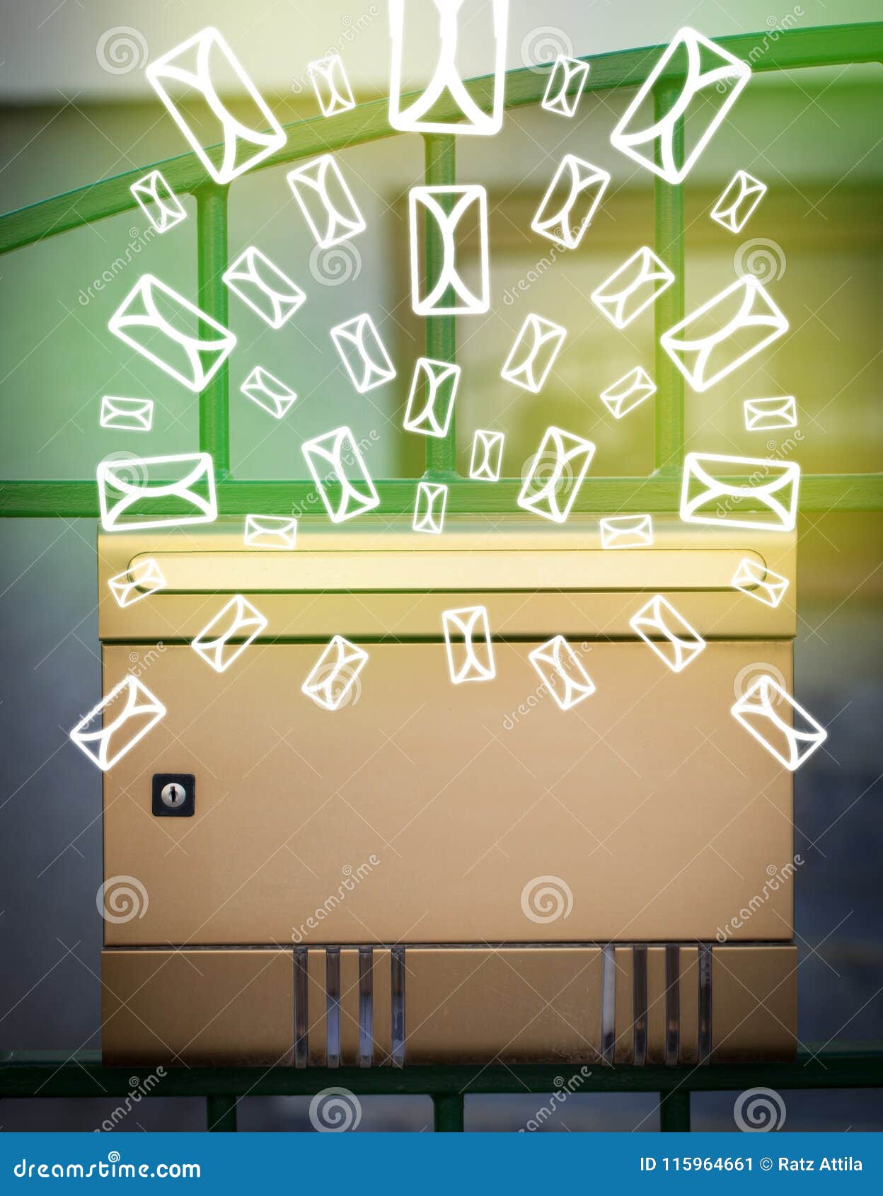 Mailbox With Letter Icons On Glowing Green Background Royalty-Free ...