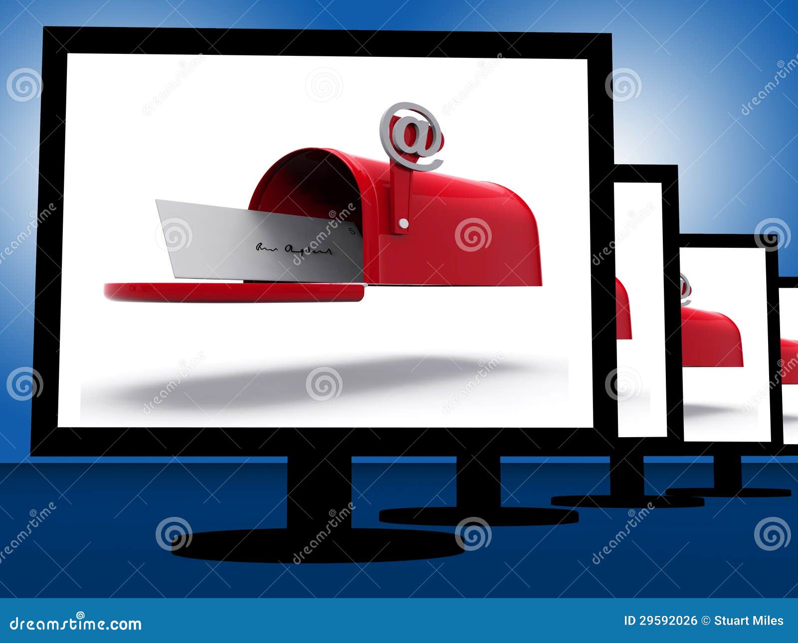 Mailbox on Monitors Shows Digital Correspondence Stock Illustration ...