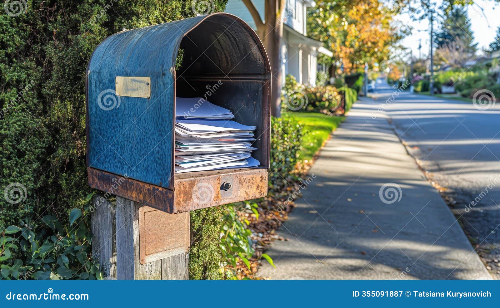 Mailbox Overflowing with Letters and Papers, Suburban Street View Stock ...