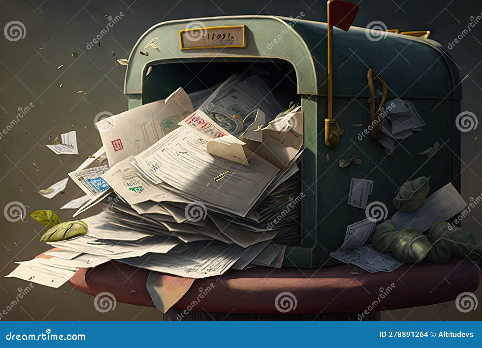 Mailbox Overflowing with Mail and Bills Stock Illustration ...