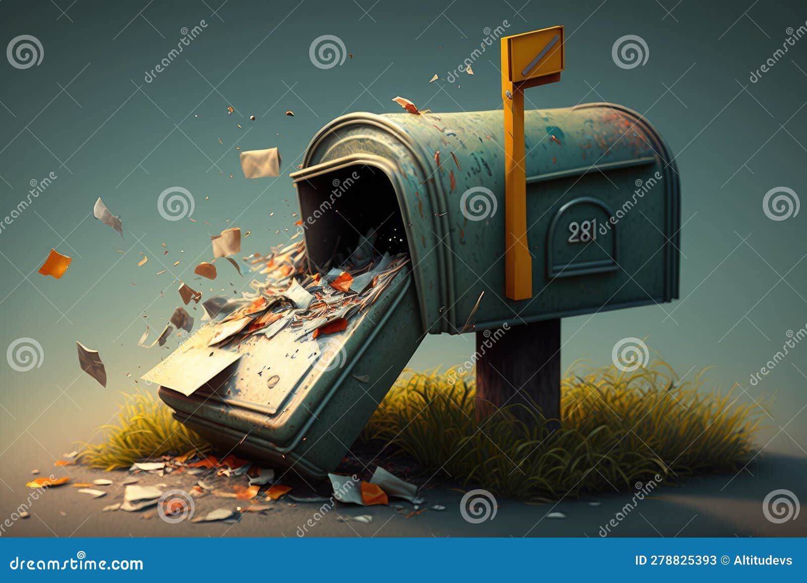 Mailbox with Overflowing Mailbox, Mail Spilling Onto the Ground Stock ...