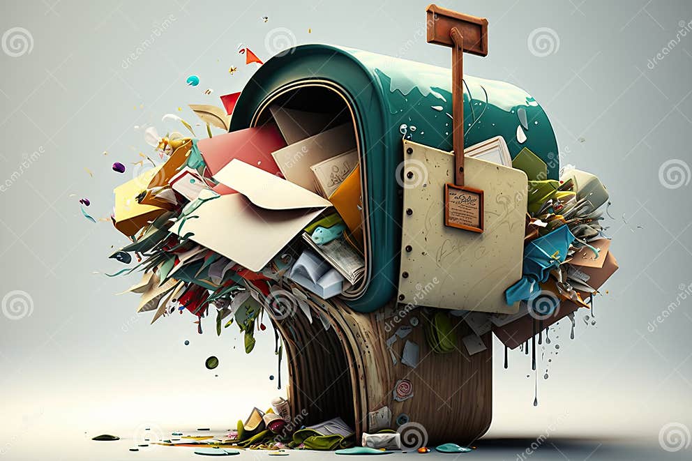Mailbox with Overflowing Mailbox, Spilling Over with Mail Stock ...