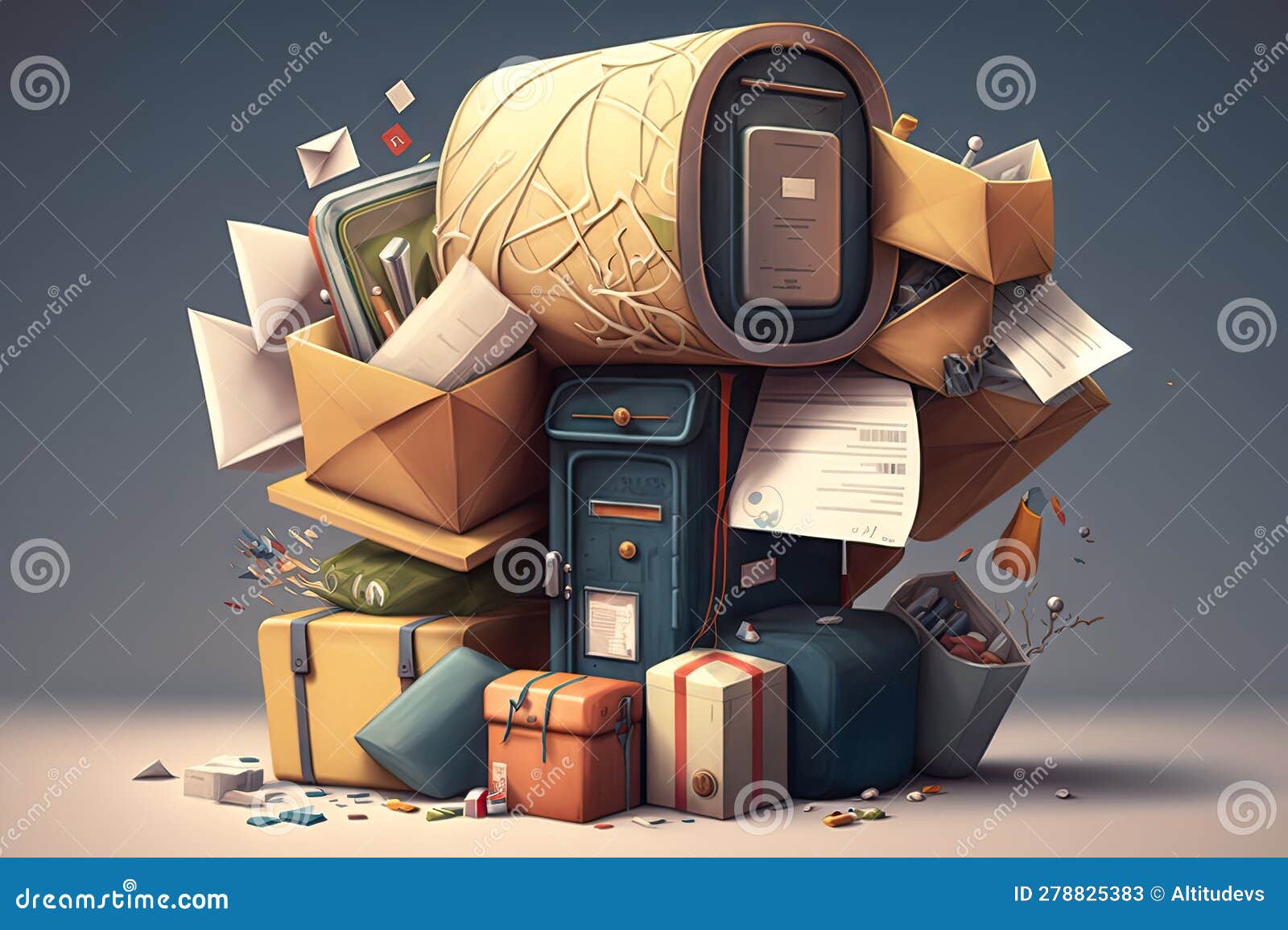 Mailbox with Overflowing Mailbox, Surrounded by Packages and Mail Stock ...