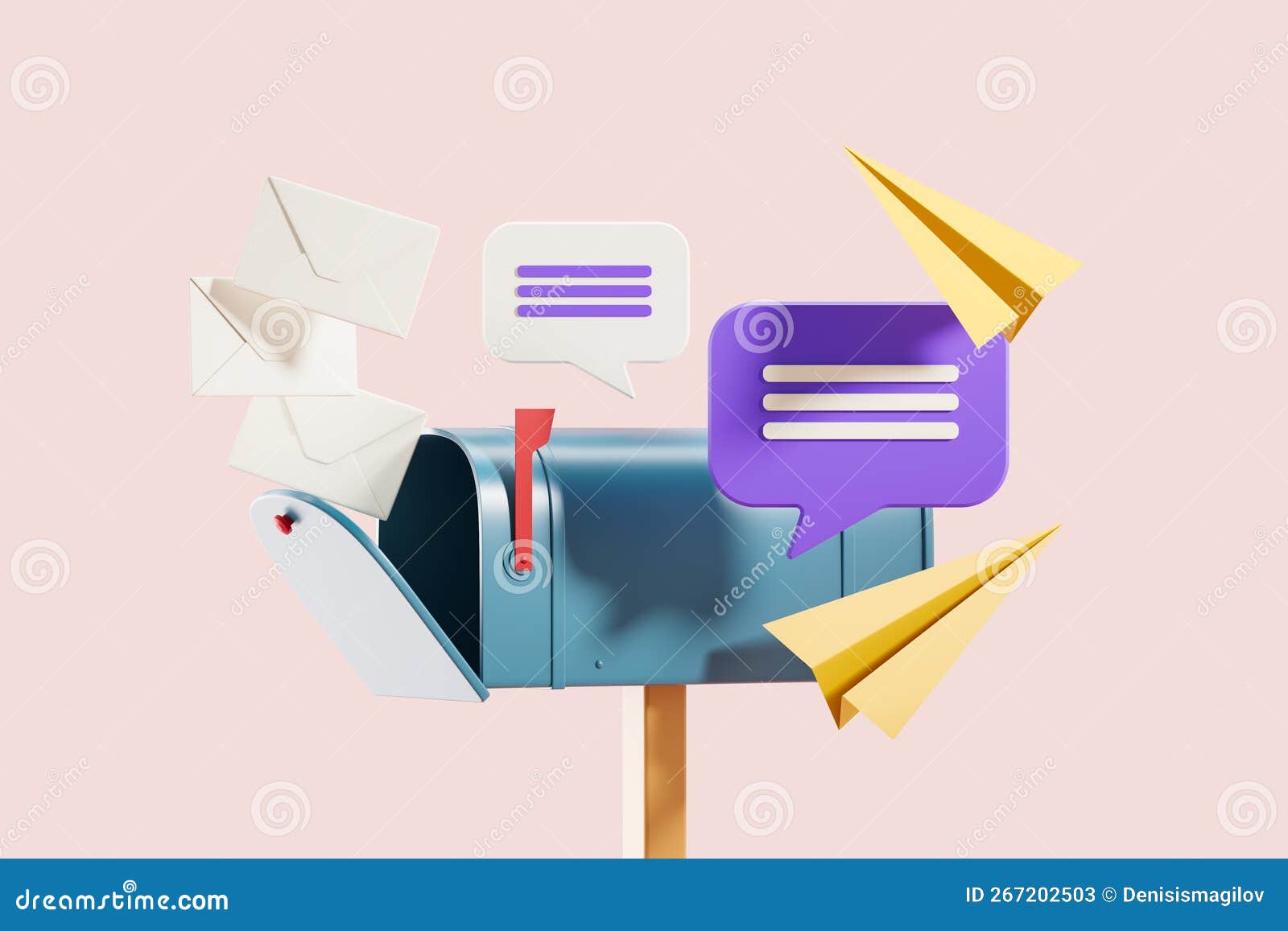 Mailbox and Paper Planes with Text Messages and Envelopes Stock ...