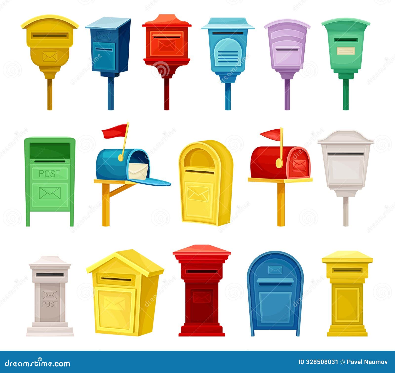 Mailbox and Postal Letterbox with Letter and Envelope Slot Vector Set ...