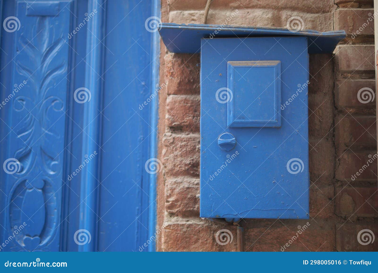 Blue Color Mailbox Postbox Letter on Wall Stock Photo - Image of ...