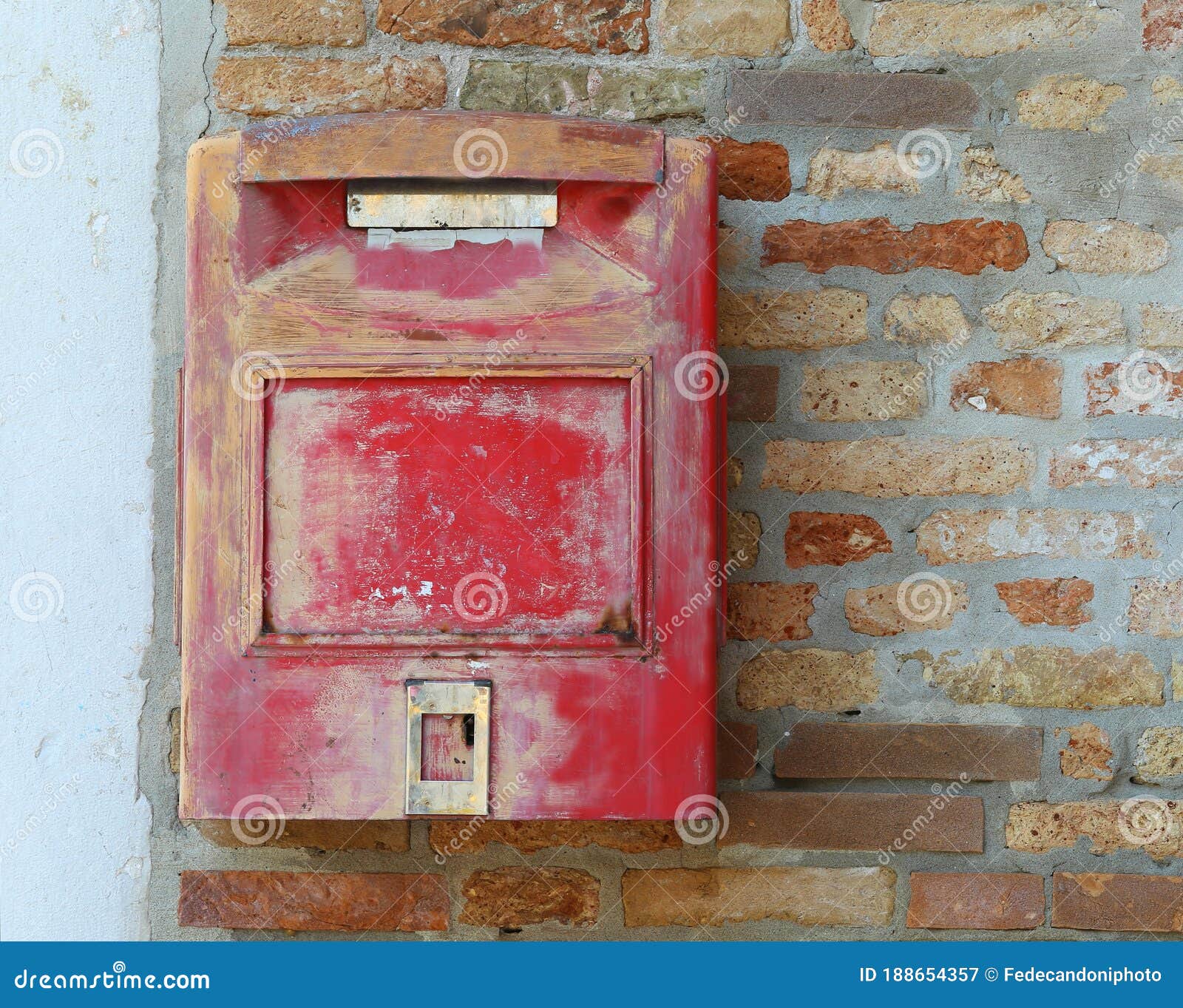 Mailbox of Red Color on the Wall Stock Image - Image of letter ...