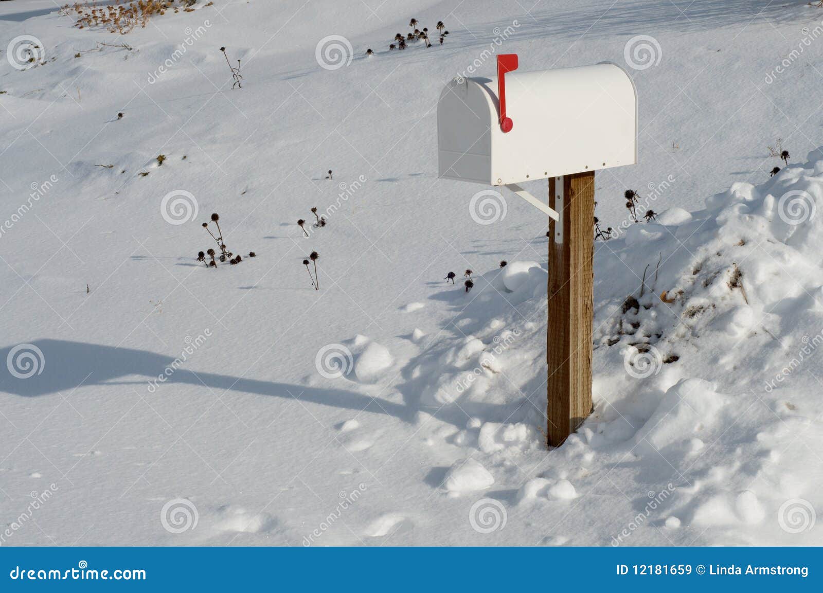 Mailbox in Snow stock image. Image of flag, residential - 12181659