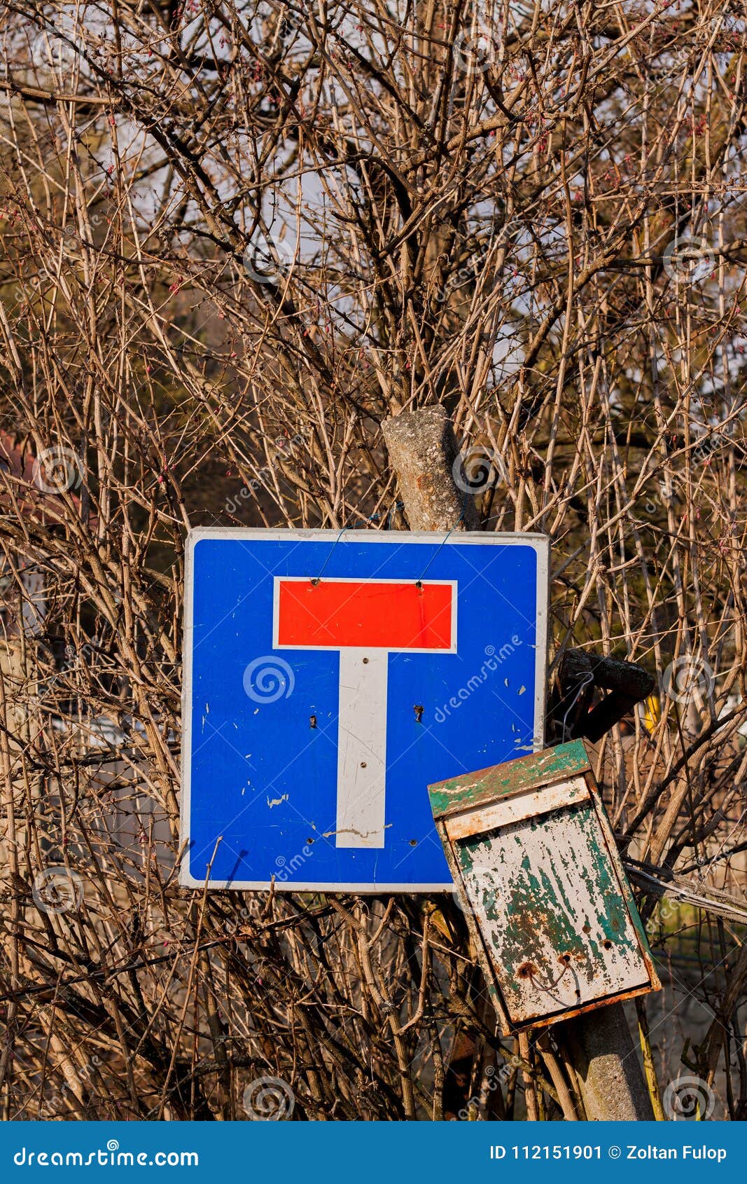Mailbox and Traffic Sign Fixed on a Concrete Pillar Stock Image - Image ...