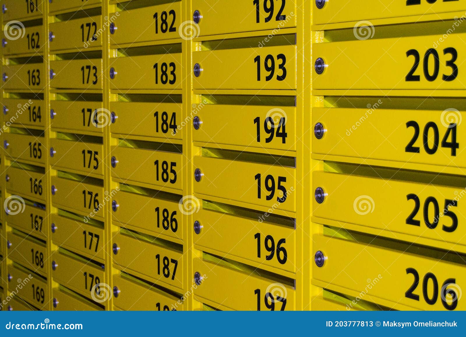 Yellow Mailboxes with Apartment Numbers Stock Image - Image of number ...