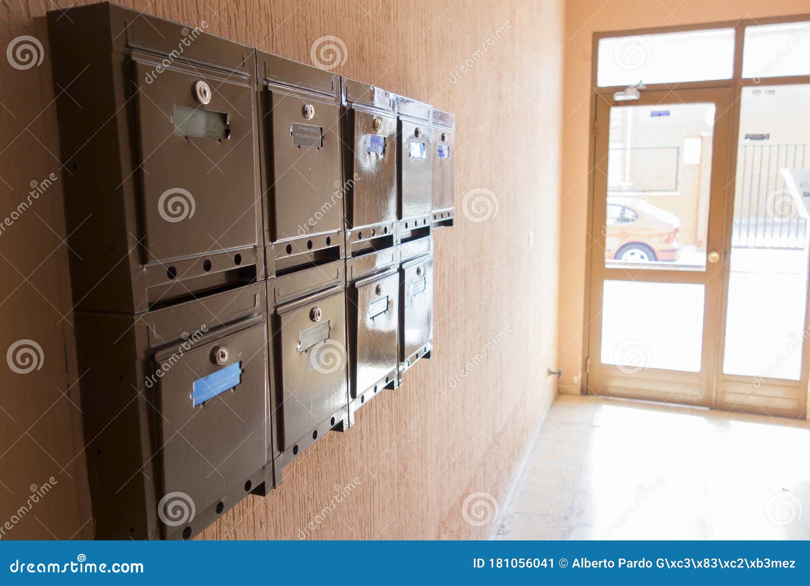 Mailboxes Inside the Building with the Street in the Background Stock ...