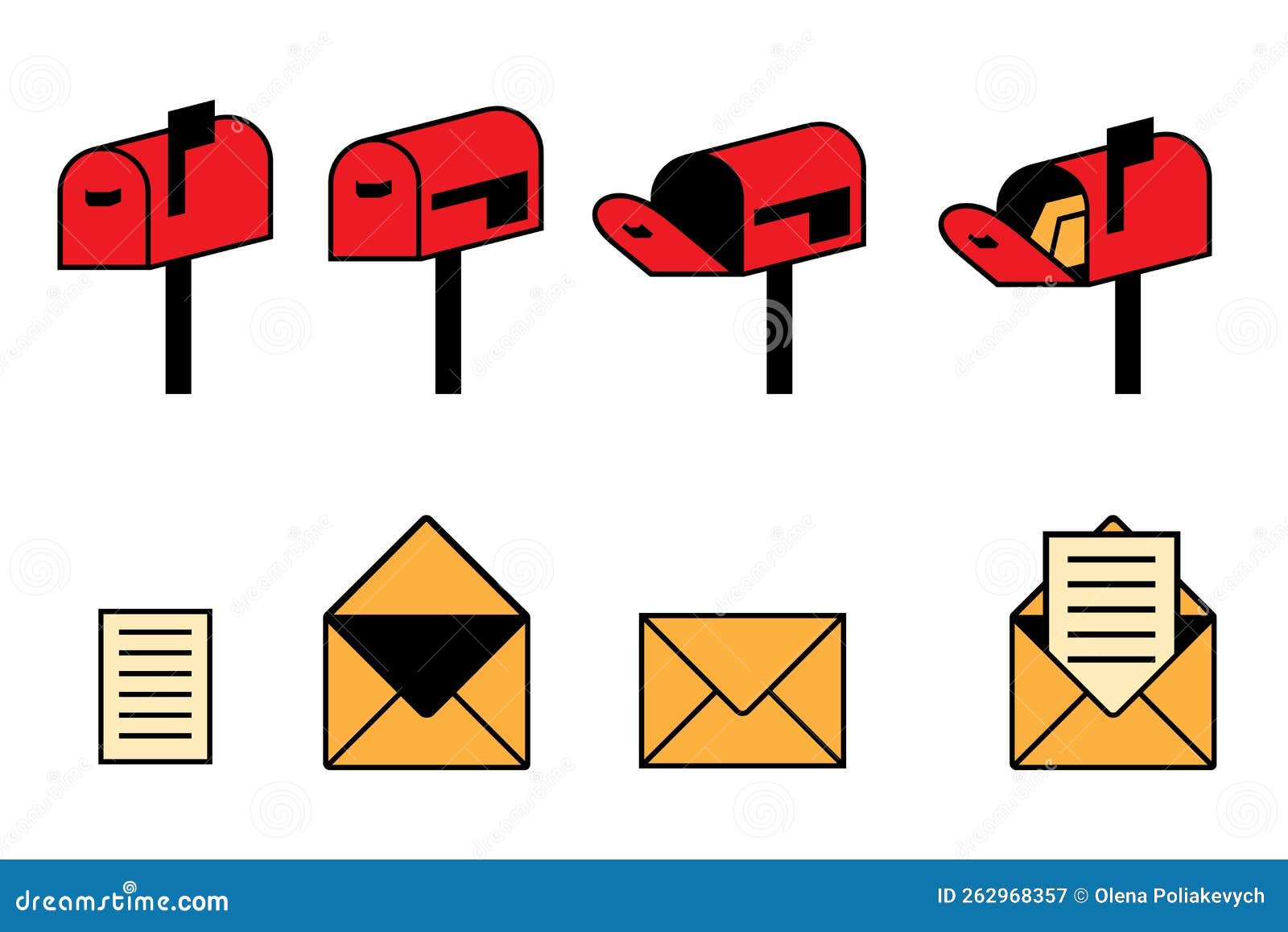 Mailboxes Letters Set. Incoming Inbox Message. Vector Illustration ...