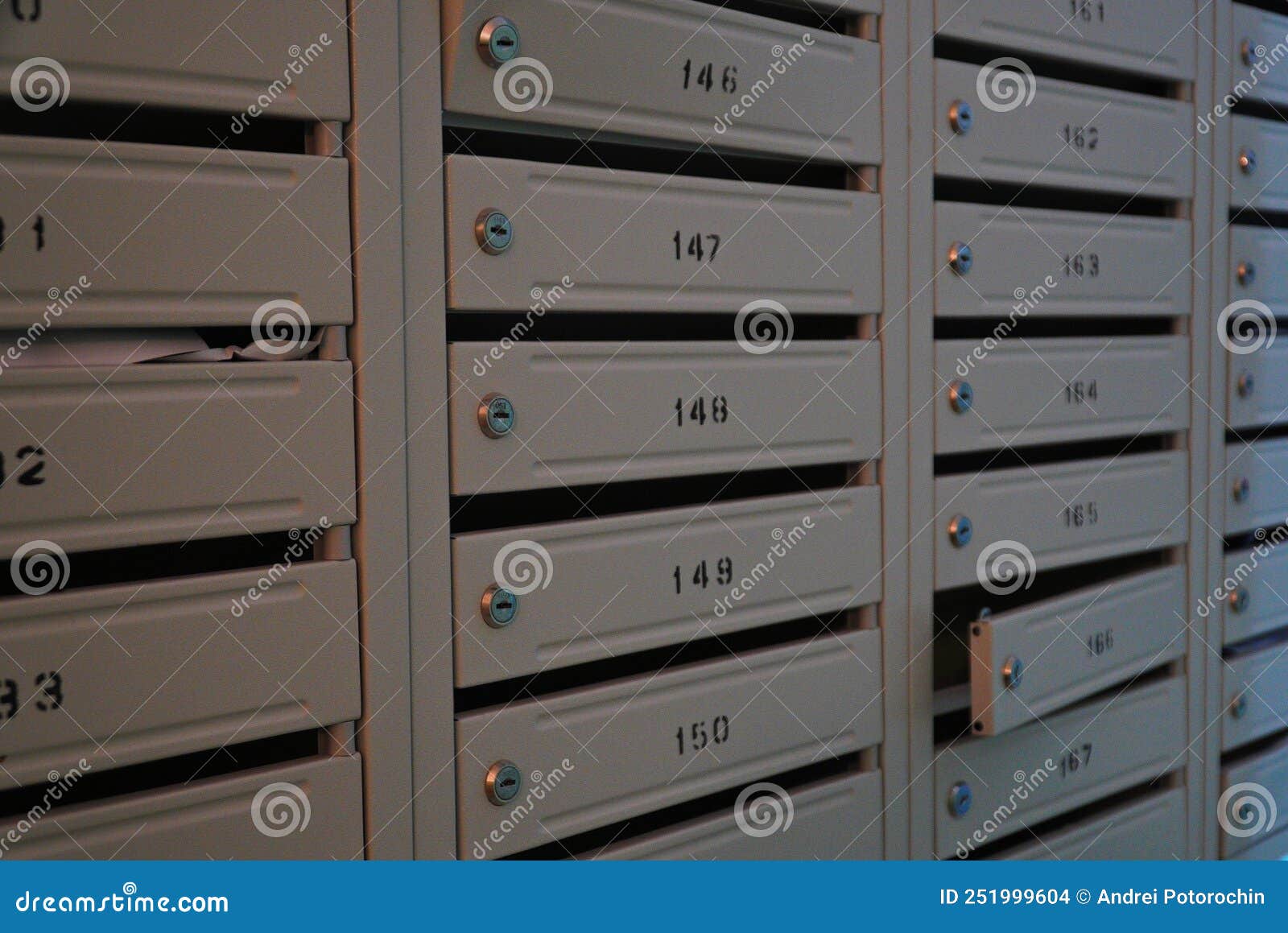 Mailboxes and Lock in Rows at Entrance Stock Photo - Image of living ...