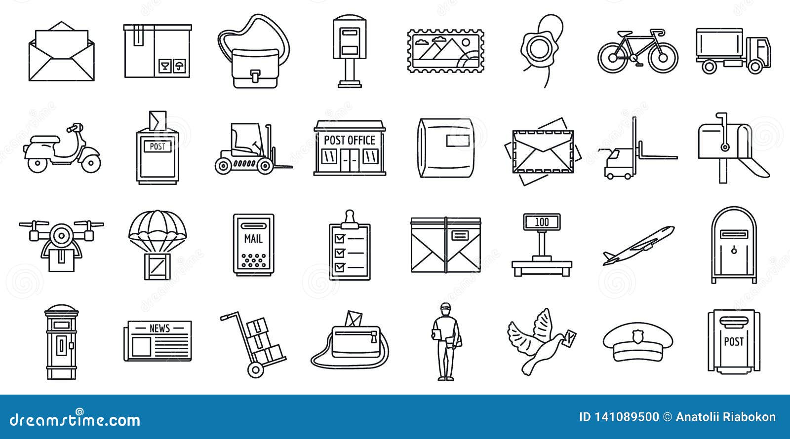 Mailman Carrier Icons Set, Outline Style Stock Vector - Illustration of ...