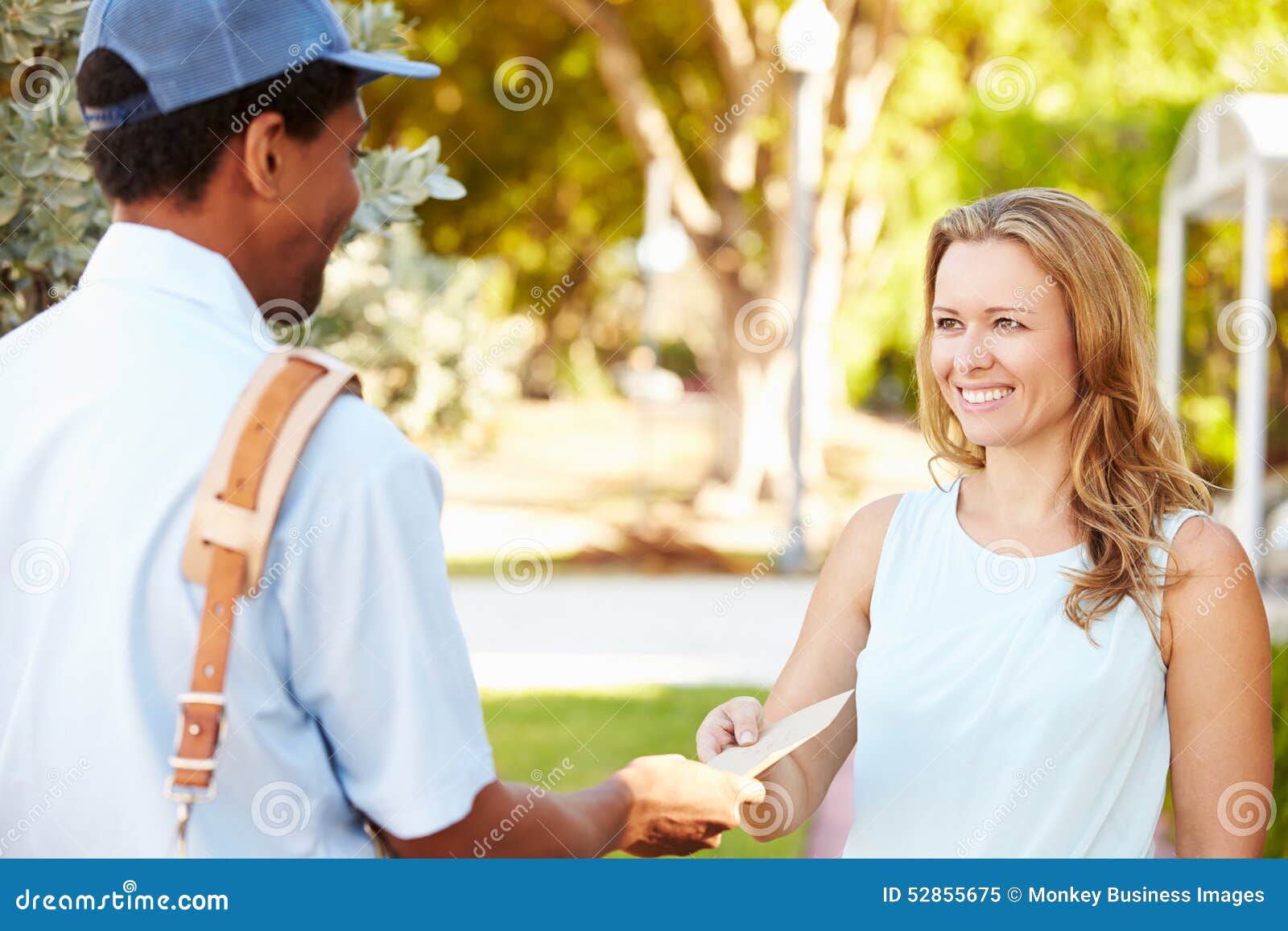 Mailman Delivering Letters To Woman Stock Image - Image of delivering ...