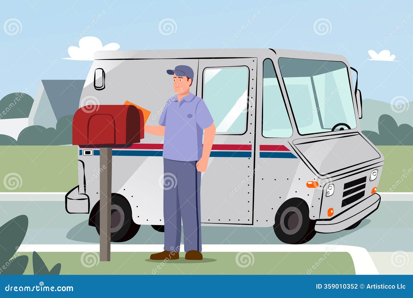 Mailman Delivering Mails in a Mailbox Vector Illustration Stock Vector ...