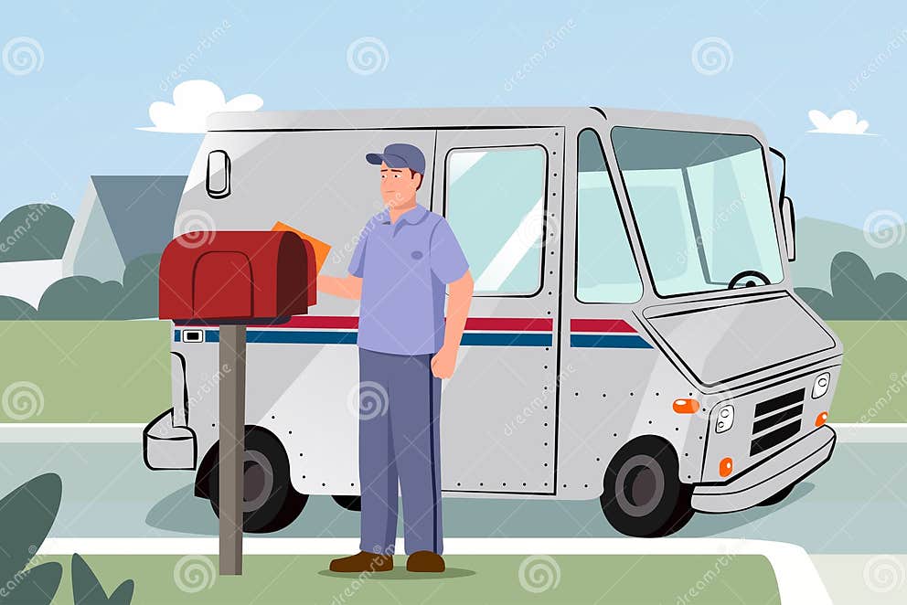 Mailman Delivering Mails in a Mailbox Vector Illustration Stock Vector ...