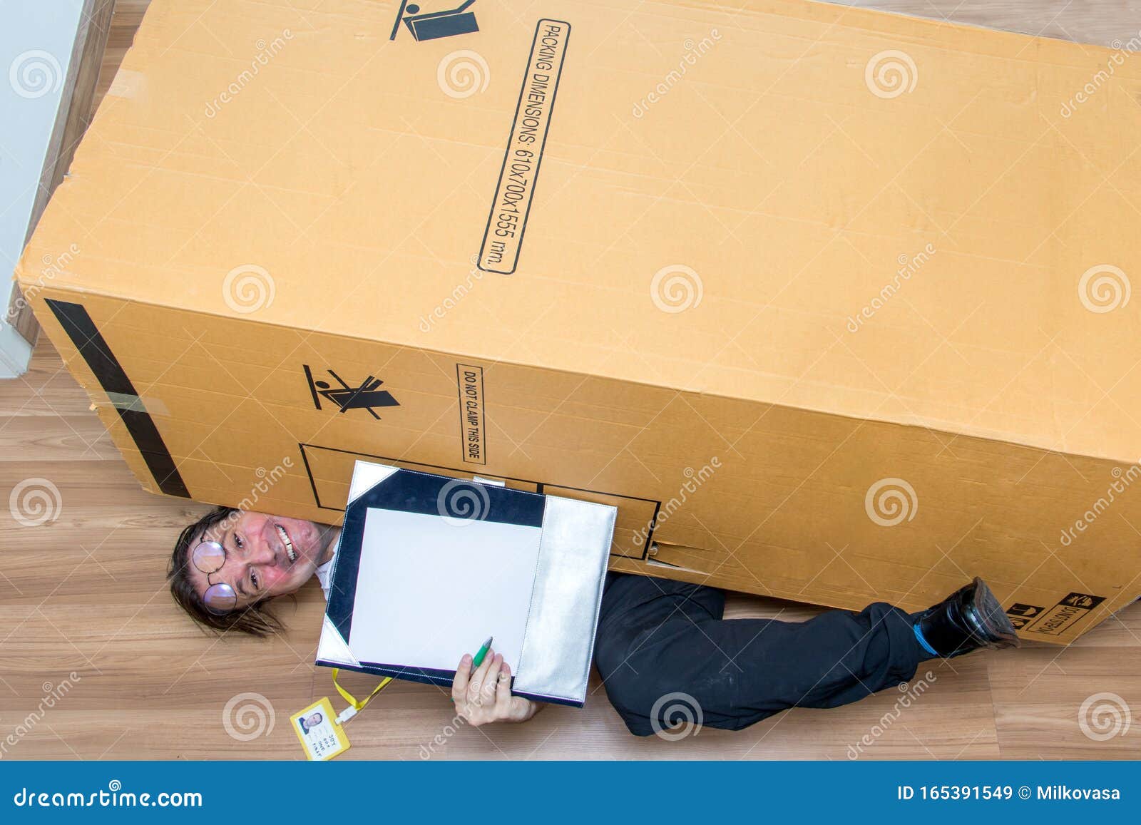 Large Cardboard Fall Down at the Postman Stock Image - Image of package ...