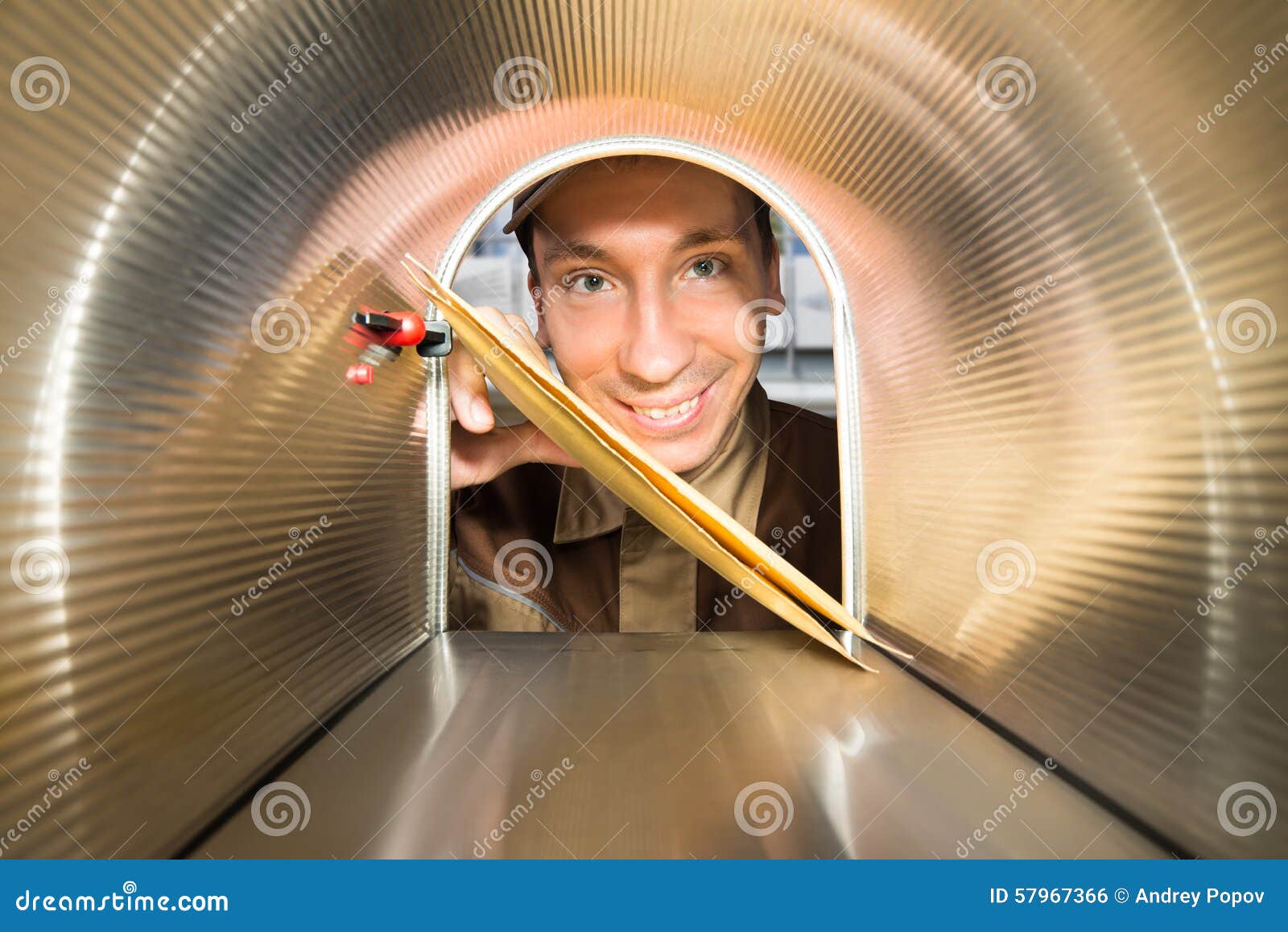 Mailman Placing Envelopes View from Inside the Mailbox Stock Photo ...
