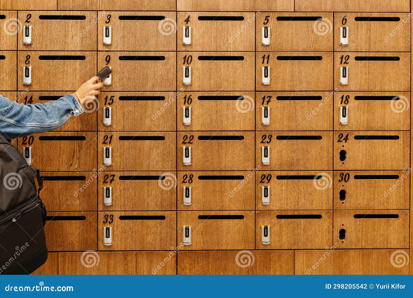 Mailroom Security: Smart Locks on Wooden Mail Cabinets Stock Photo ...