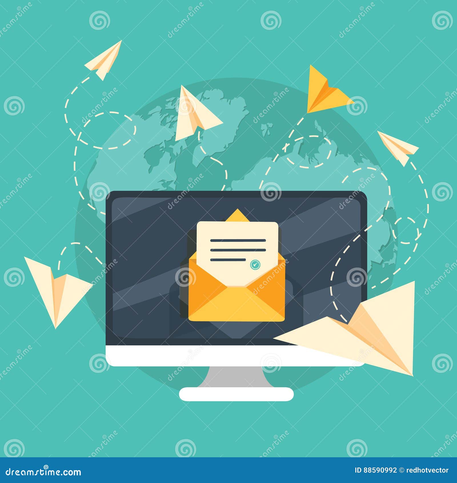 Mails Flying Around the World As the Paper Airplanes. Stock Vector ...