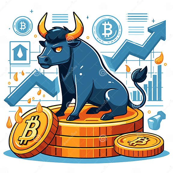 Bullish Bitcoin Illustration, Blue and Gold, Finance-themed Vector for ...