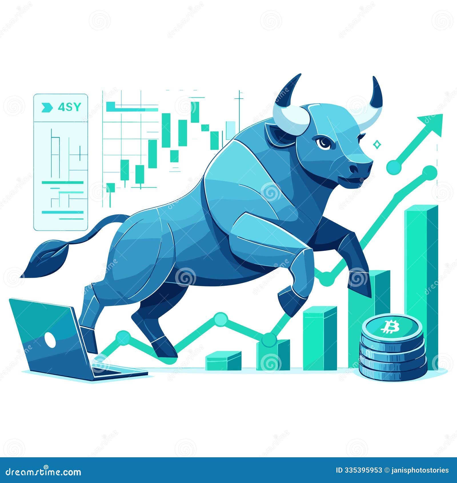 Bull Market Illustration in Blue Tones with Bullish Charts, Ideal for ...