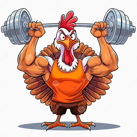 Muscular Cartoon Turkey Lifting Weights in Orange Tank Top, Fitness ...