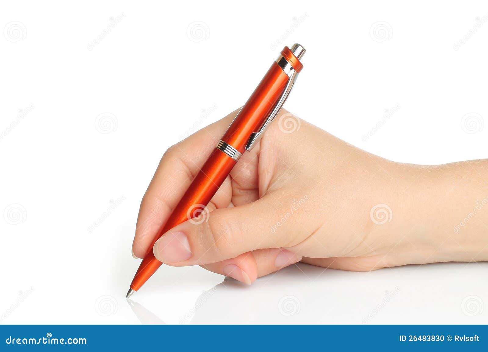 Main Avec Le Crayon Lecteur Orange Photo stock - Image du papier ...