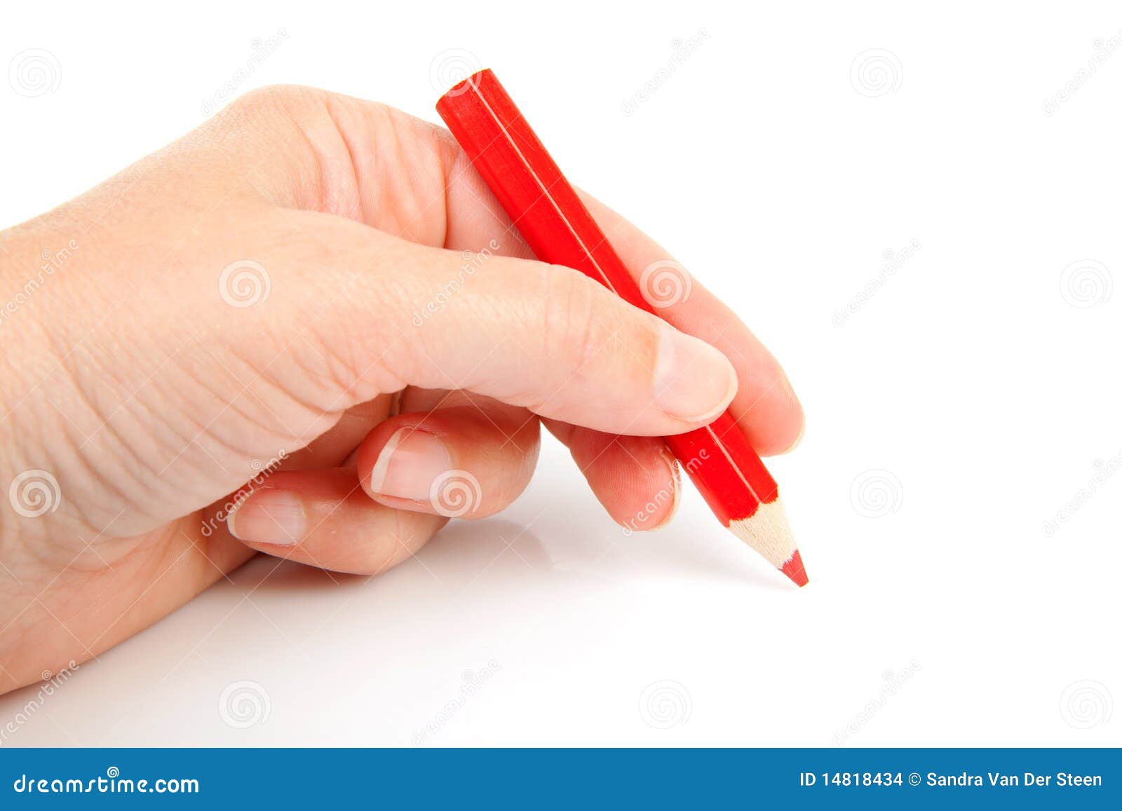 Main avec le crayon rouge photo stock. Image du main - 14818434