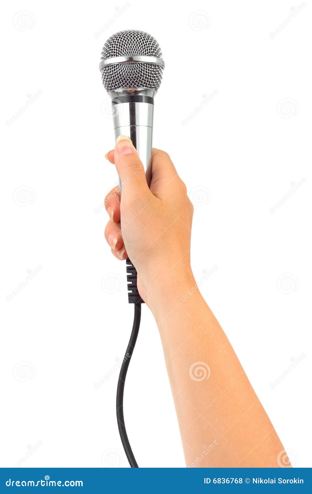 Main avec le microphone photo stock. Image du rendement - 6836768