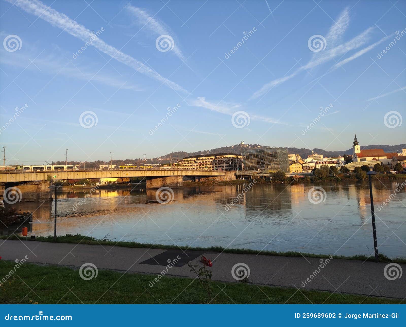 Main Bridge of Linz in the Morning Stock Photo - Image of water ...