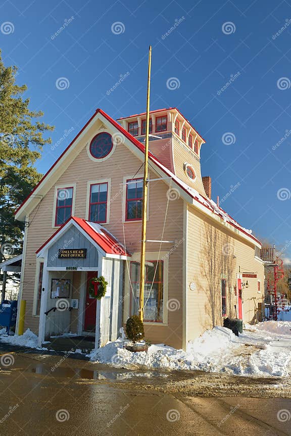 Main Building Owls Head Post Office Stock Image - Image of town, blue ...