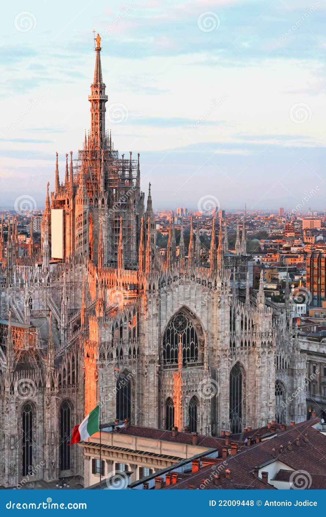 Main Cathedral and Italian Flag at Sunset in Milan Stock Photo - Image ...