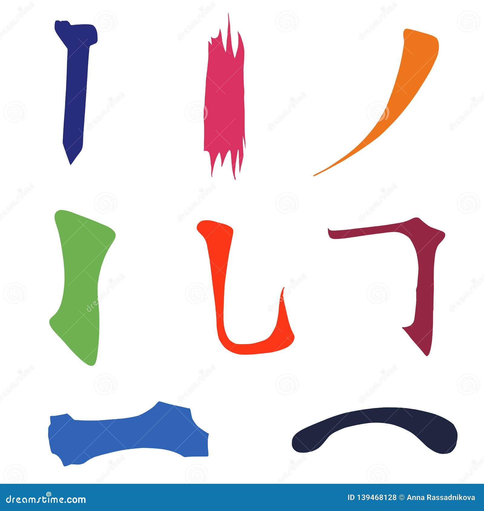 Main Chinese Hieroglyphs Calligraphy Graphic Symbol Colored Element Set ...