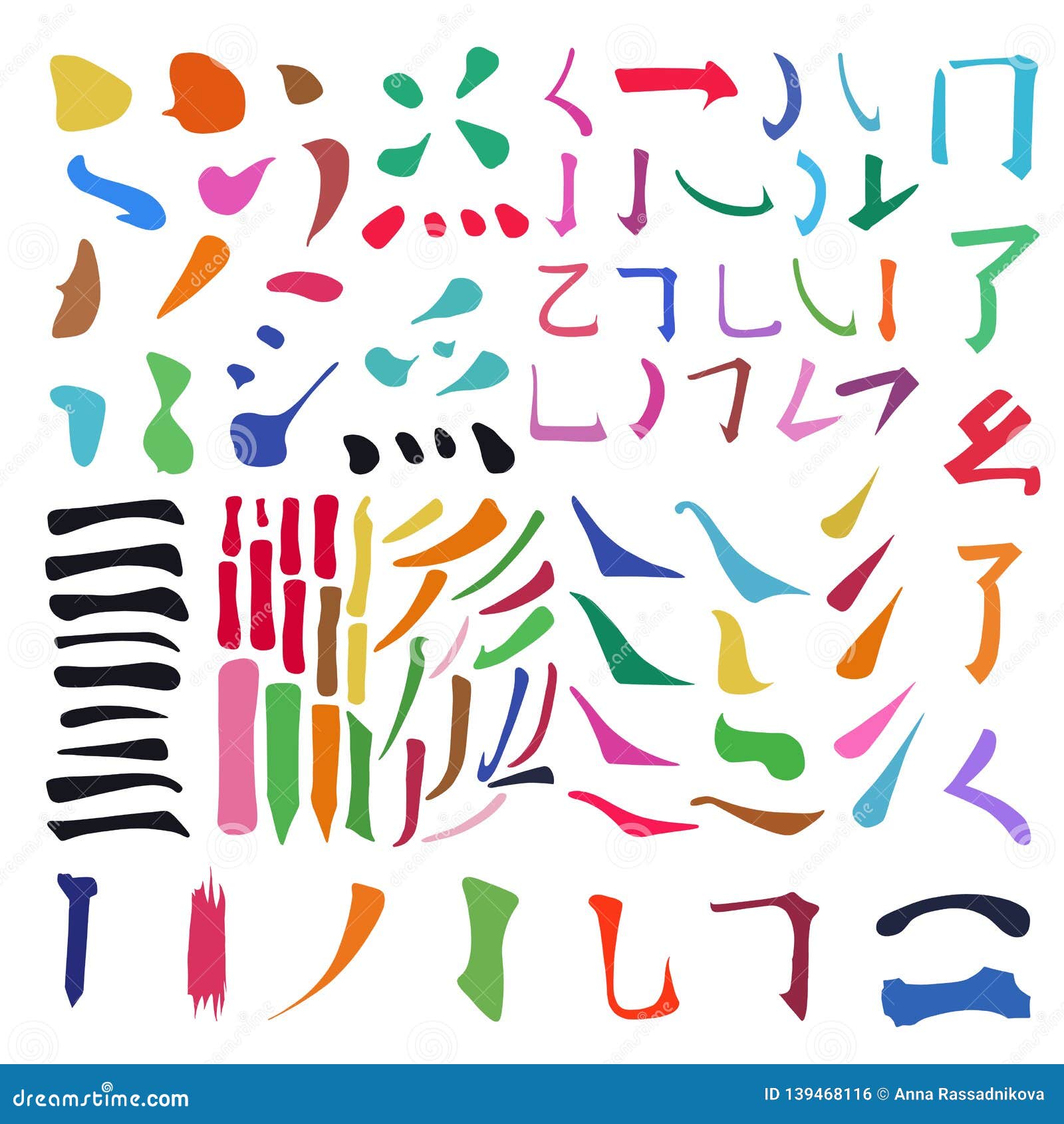 Main Chinese Hieroglyphs Calligraphy Graphic Symbol Colored Element Set ...